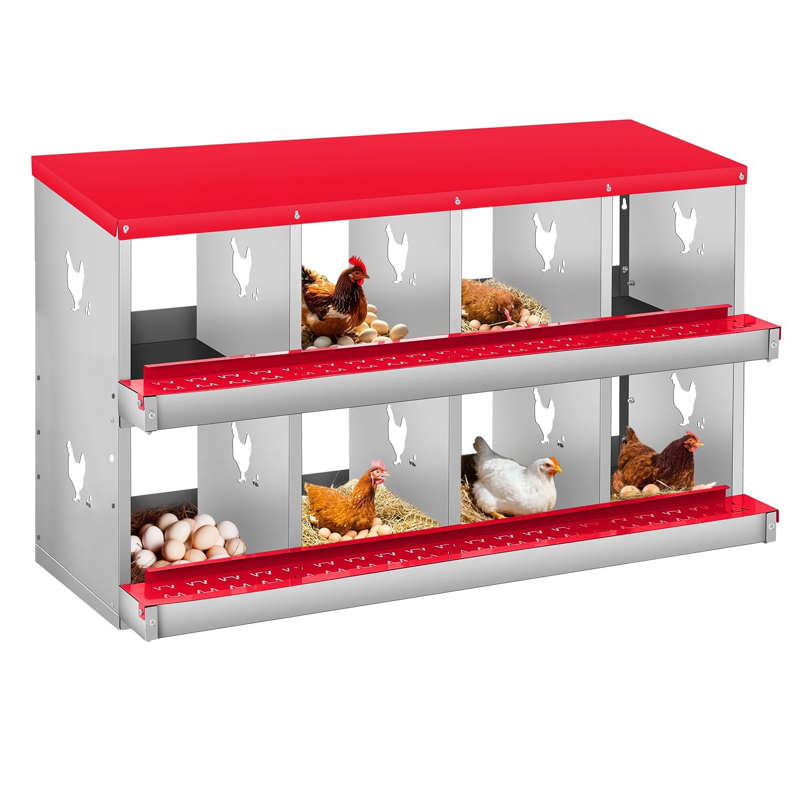 Chicken Nesting Box, 8 Room Galvanized Steel Laying Boxes, Metal ...