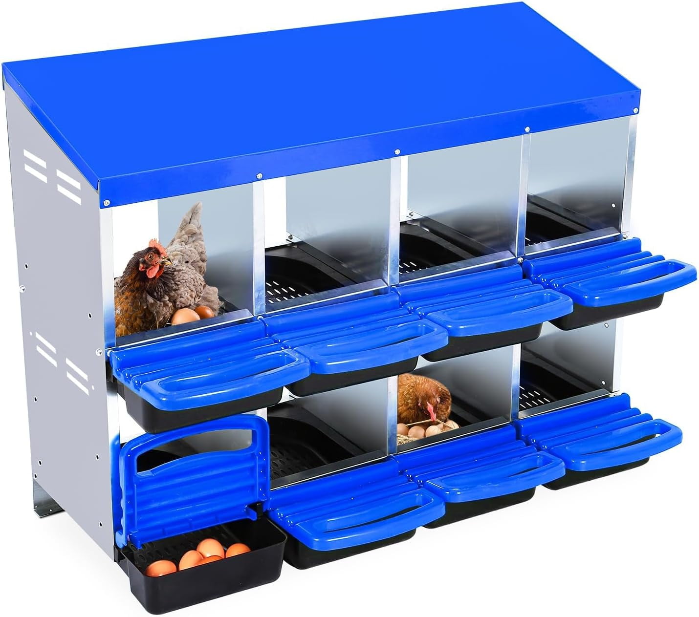 Chicken Nesting Box，Blue 8 Hole Chicken Laying Box, Tray for Easy Egg ...
