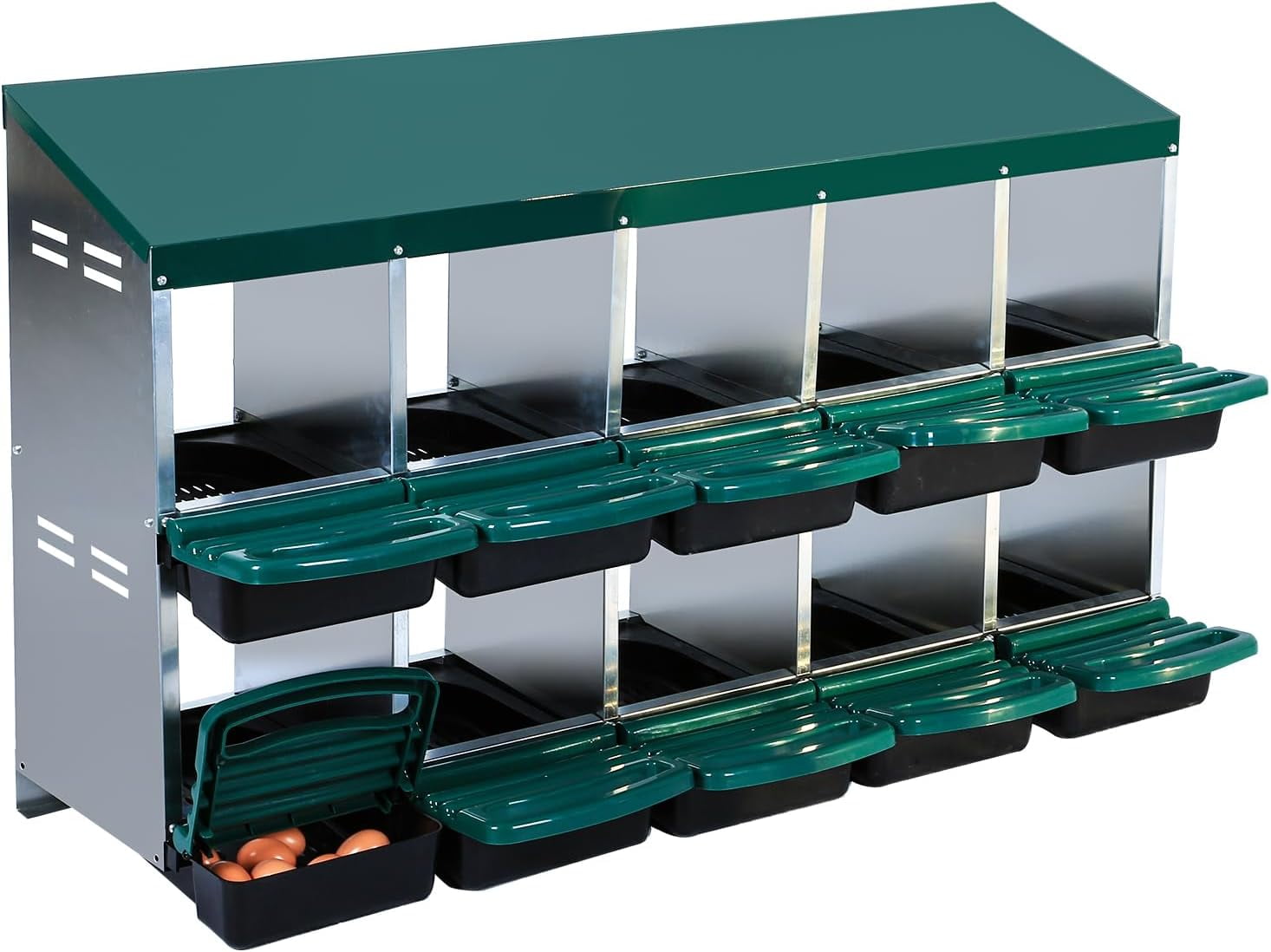 Chicken Nesting Box，Green 10 Hole Chicken Laying Box, Tray for Easy Egg ...
