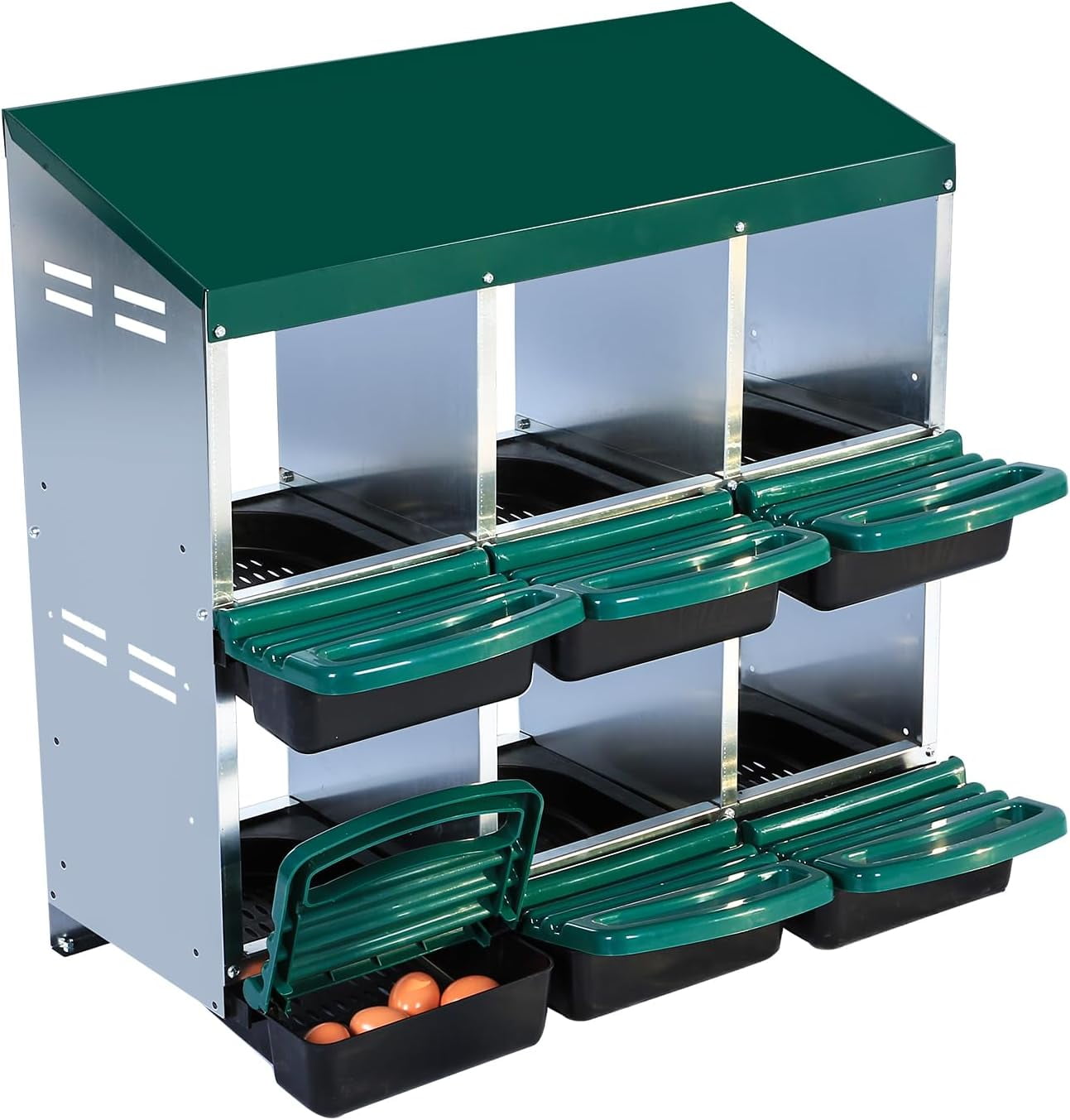 Chicken Nesting Box，Green 6 Hole Chicken Laying Box, Tray for Easy Egg ...