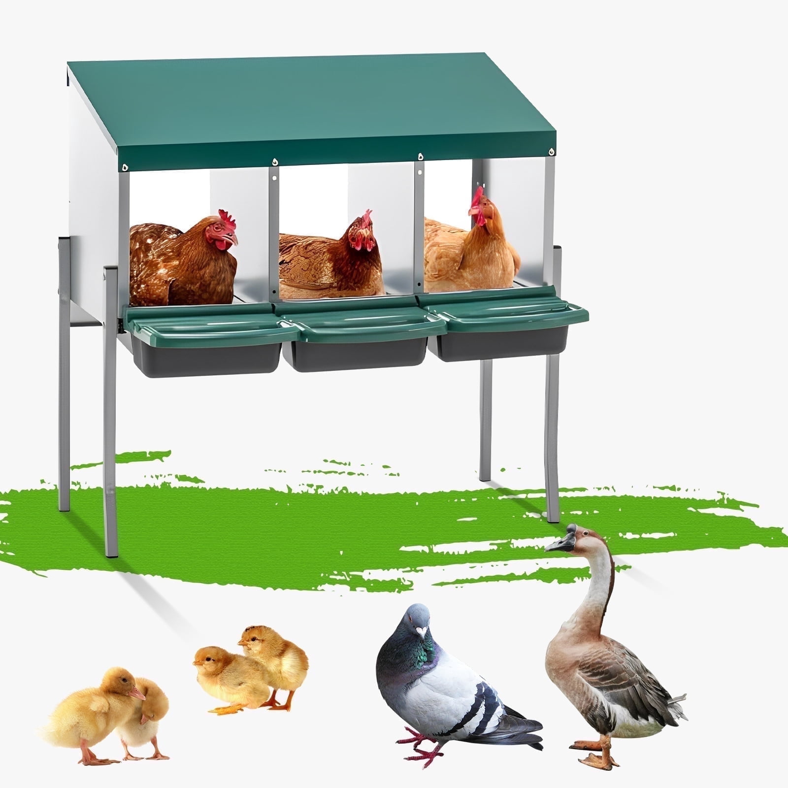 Chicken Nesting Box with Metal Legs, 3 Hole Nest Boxes for Laying Eggs ...