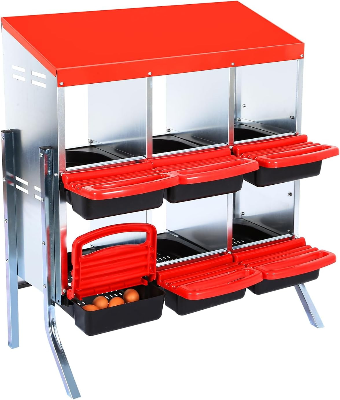 Chicken Nesting Box，Red 6 Hole Chicken Laying Box with Bracket, Tray ...