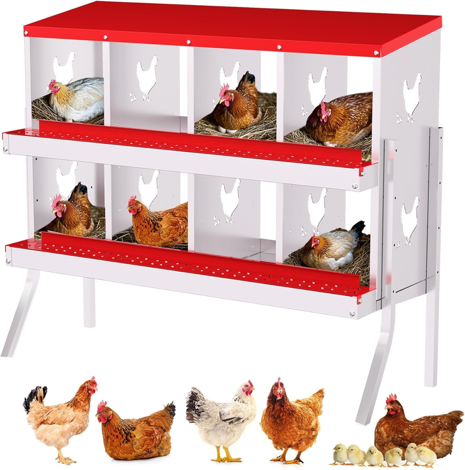 Chicken Nesting Box, Red 8 Hole Egg Laying Box with Bracket, Suitable ...