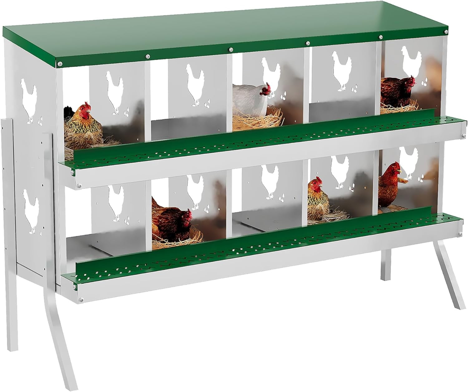 Chicken Nesting Boxes 10 Holes Galvanized Steel Rustproof Egg Laying ...