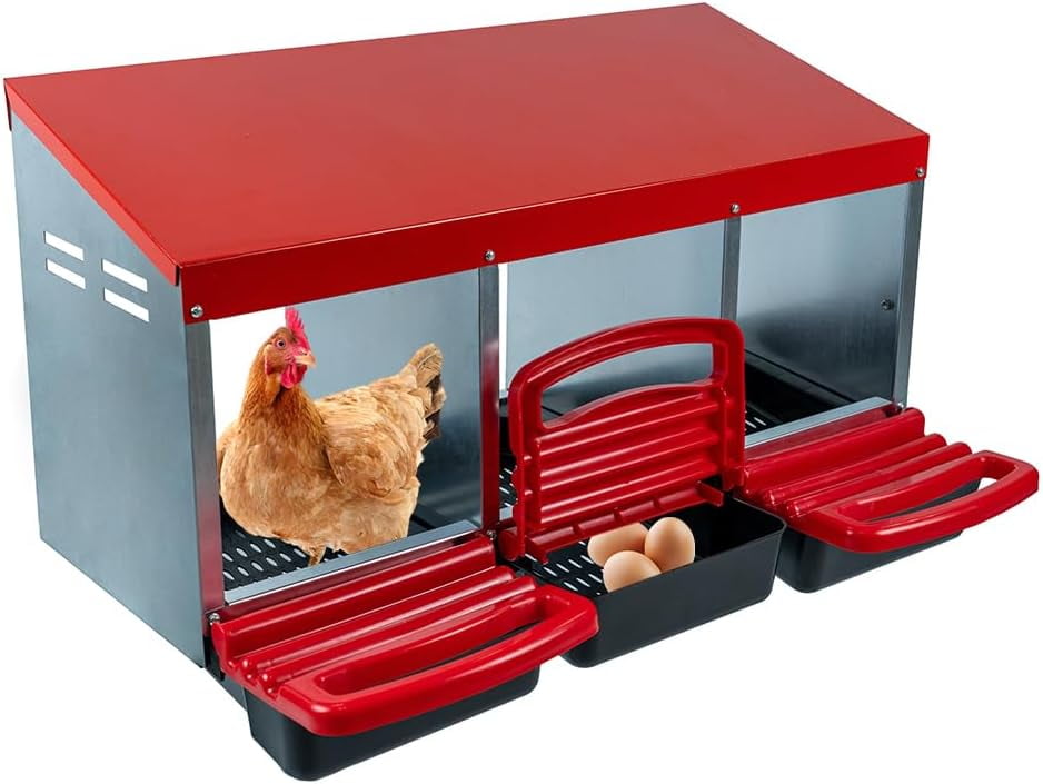 Chicken Nesting Boxes, 3 Compartment Metal Poultry Nest Box with Swing ...