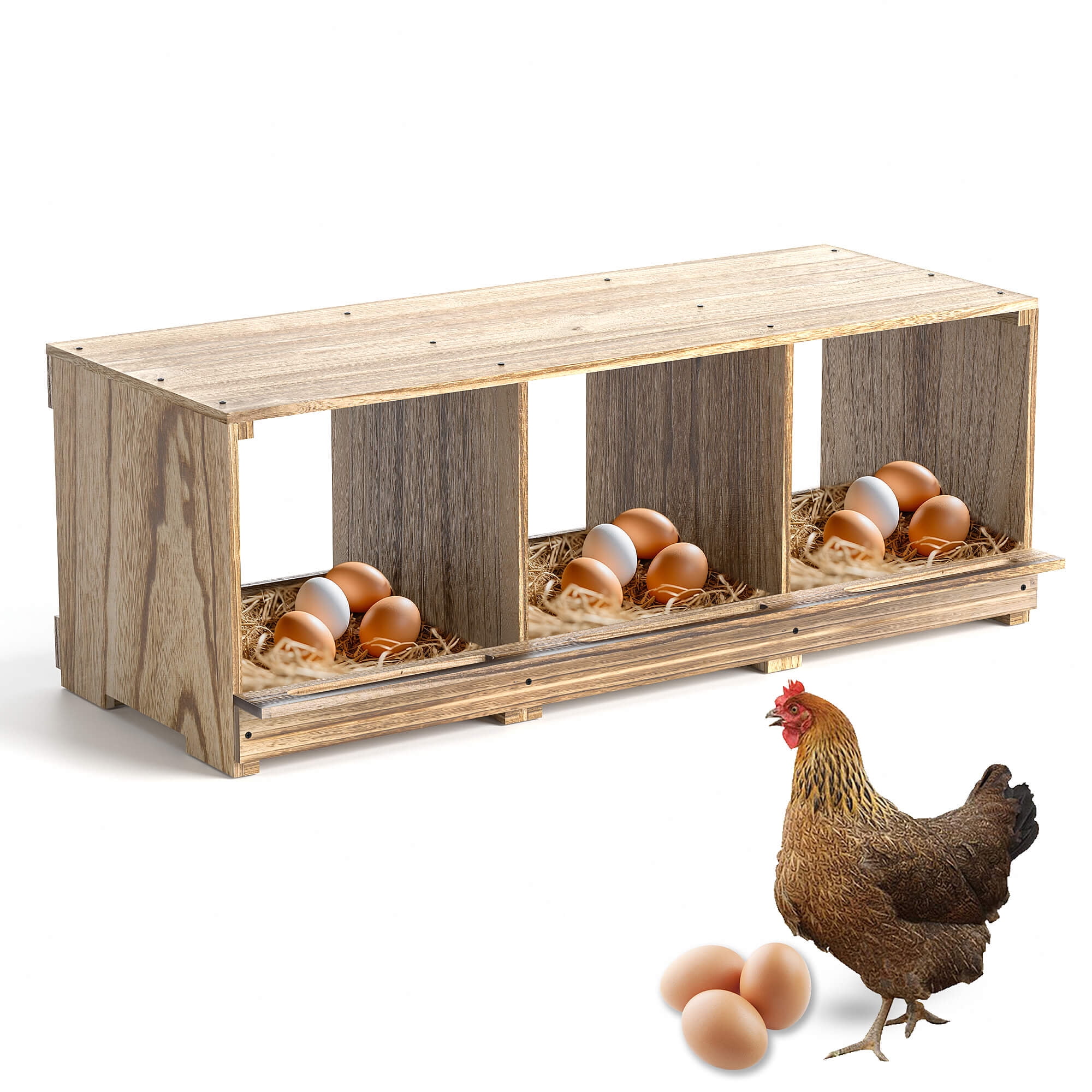 Chicken Nesting Boxes, 3-Compartment Wall-Mounted Wooden Nesting Box ...