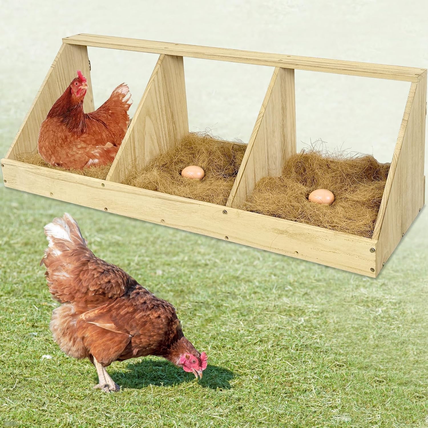 Chicken Nesting Boxes, 3 Compartment Wooden Chicken Laying Boxes ...
