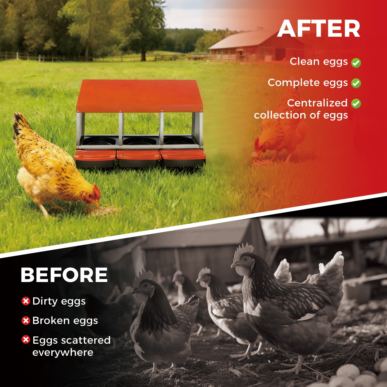 Chicken Nesting Boxes,3 Compartments Metal Laying Boxes , Pull-Out Egg ...