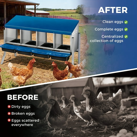 Chicken Nesting Boxes,4 Compartments Metal Laying Boxes with Leg, Pull ...