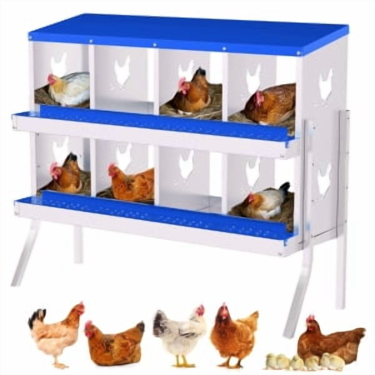 Chicken Nesting Boxes 6/8/10 Holes Galvanized Steel Rustproof Egg Laying Box with Egg Collection ...