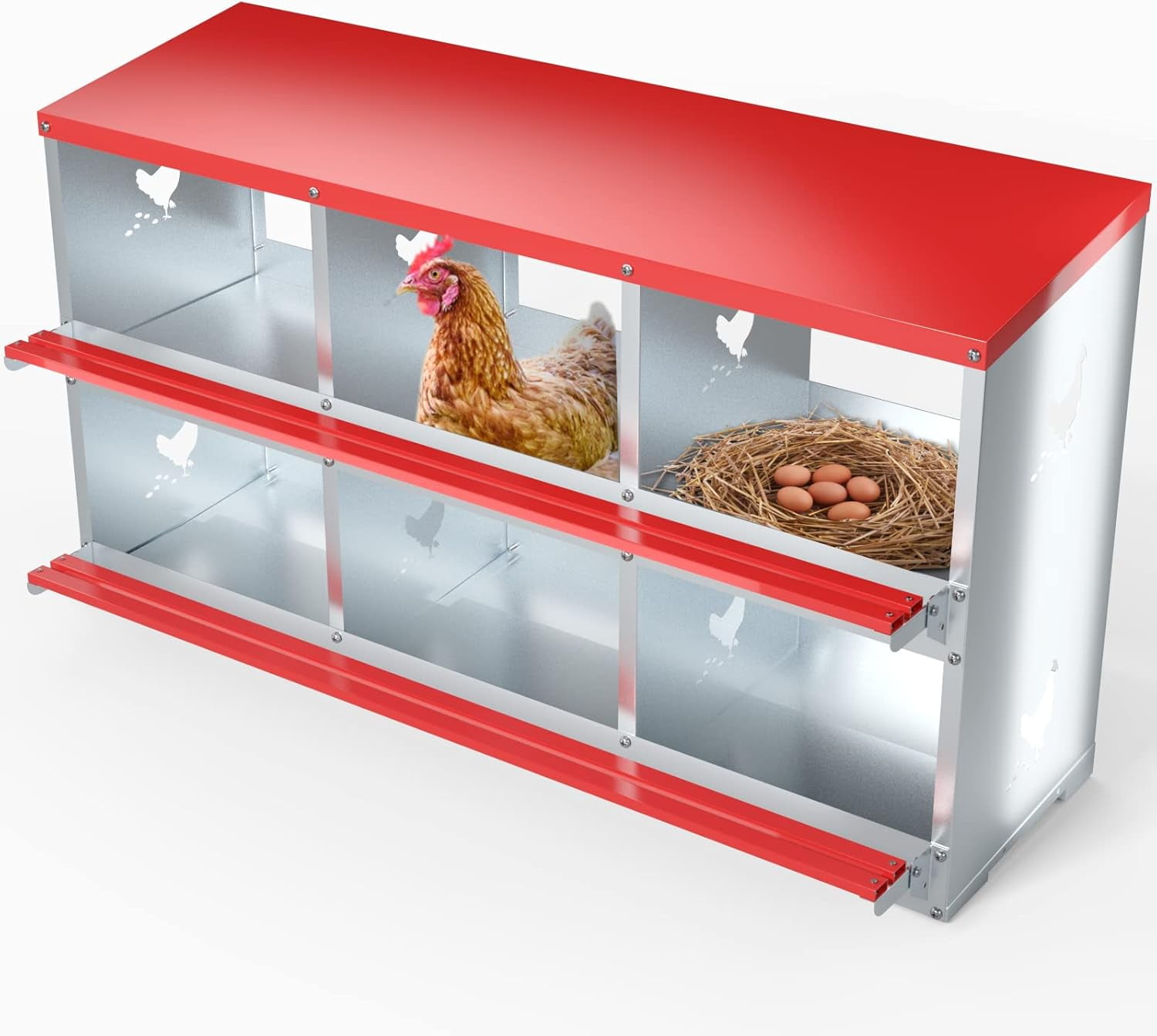 Chicken Nesting Boxes - 6 Compartment Metal Poultry Nest Box Wall Mount ...