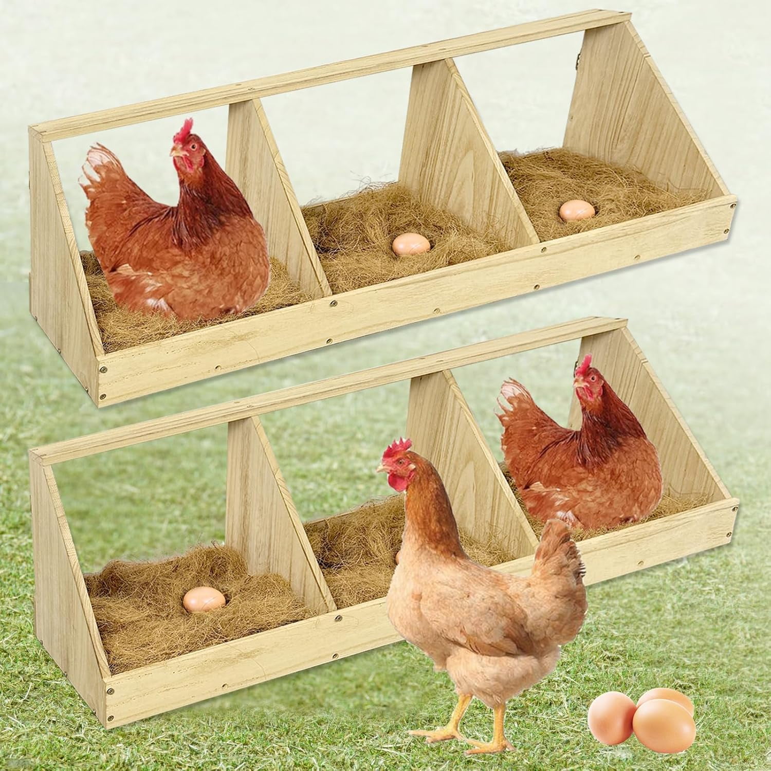 Chicken Nesting Boxes, 6 Compartment Wooden Chicken Laying Boxes ...