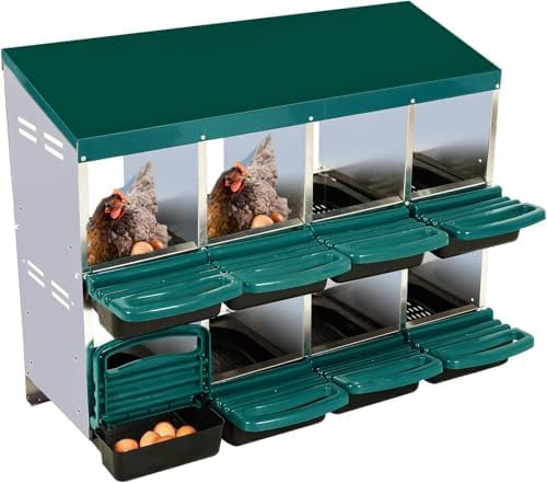 Chicken Nesting Boxes, 8-Compartment Metal Egg Laying Box with Swing ...