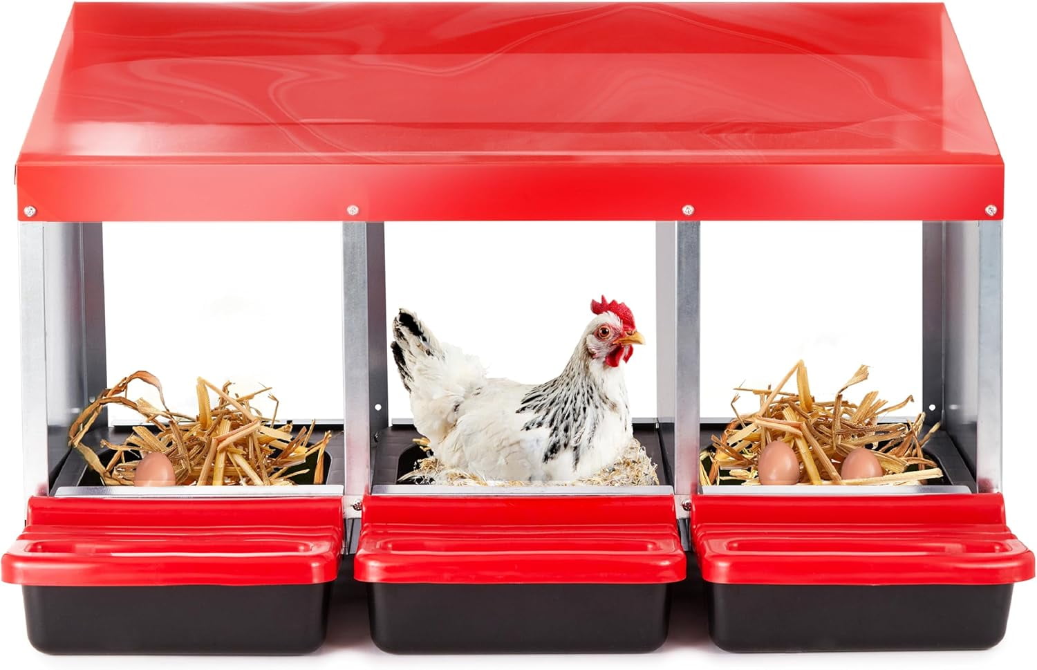Chicken Nesting Boxes for Laying Eggs, 3-Compartment Roll-Away Nesting ...