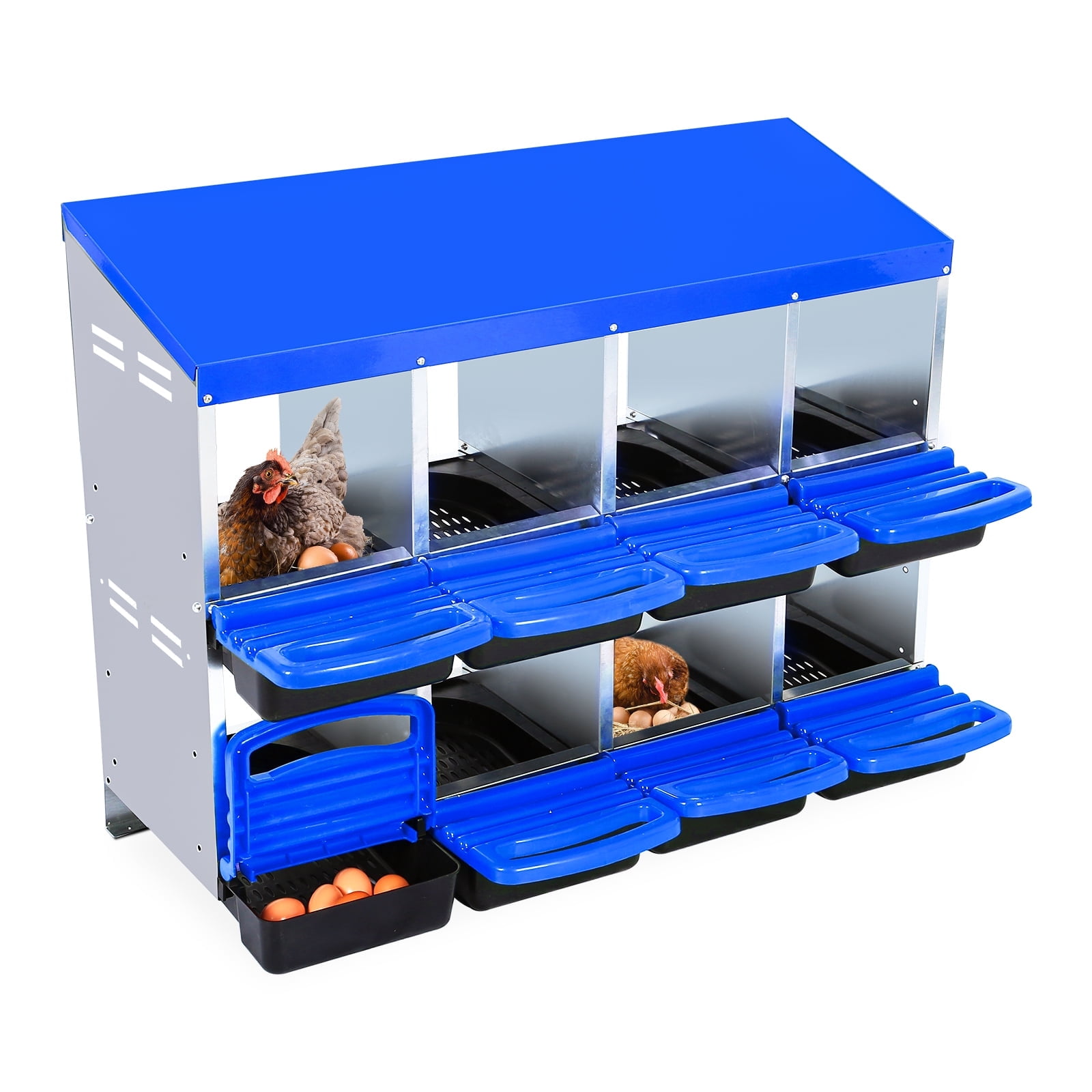 Chicken Nesting Boxes with Removable Lid, Rolling Tilting Metal Hen Box ...