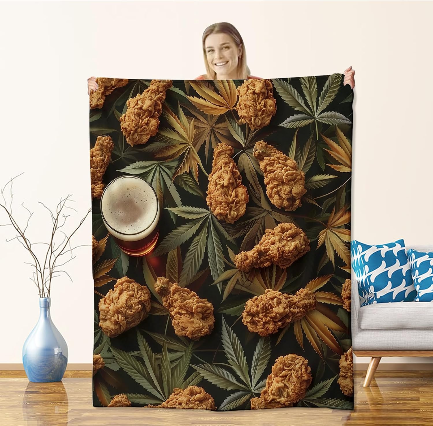 Chicken Nugget Blanket for Adults Kids, Flannel Chicken Nugget Blanket ...