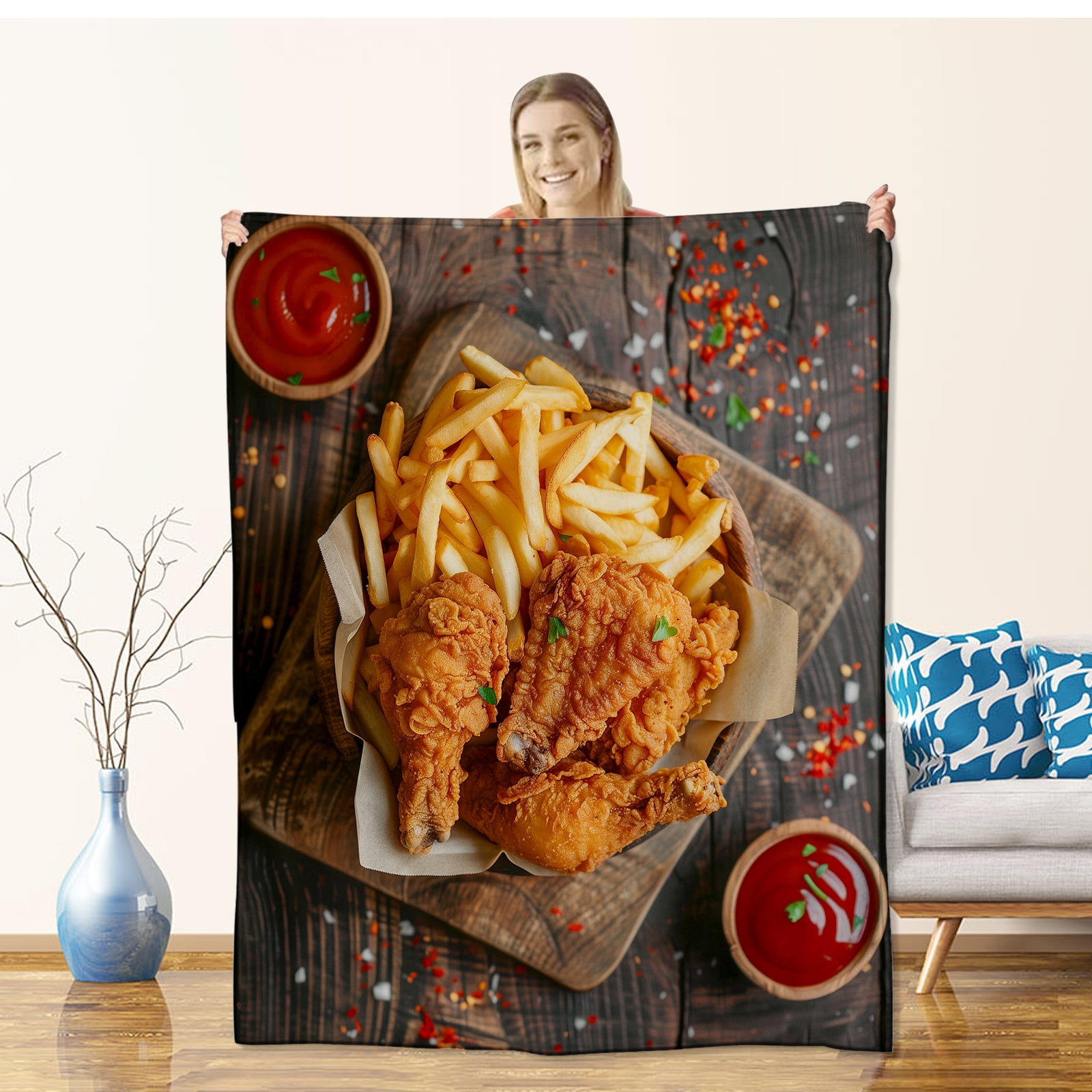 Chicken Nugget Blanket for Adults Kids,Flannel Chicken Nugget Blanket s ...