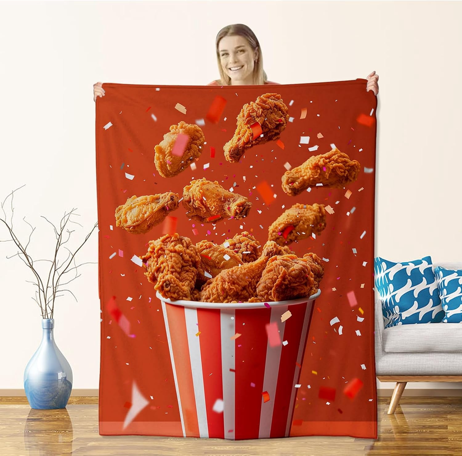 Chicken Nugget Blanket for Adults Kids, Flannel Chicken Nugget Blanket ...