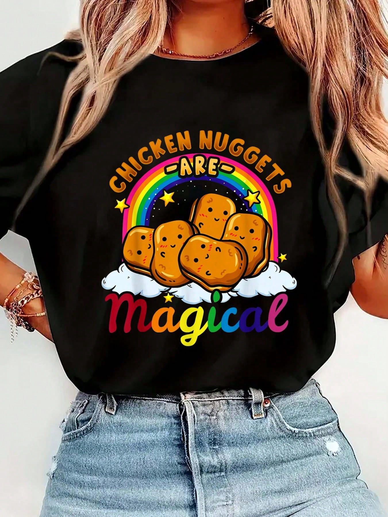 Chicken Nuggets Food Fast Food Love Gift Funny T-Shirt Print T-Shirt ...