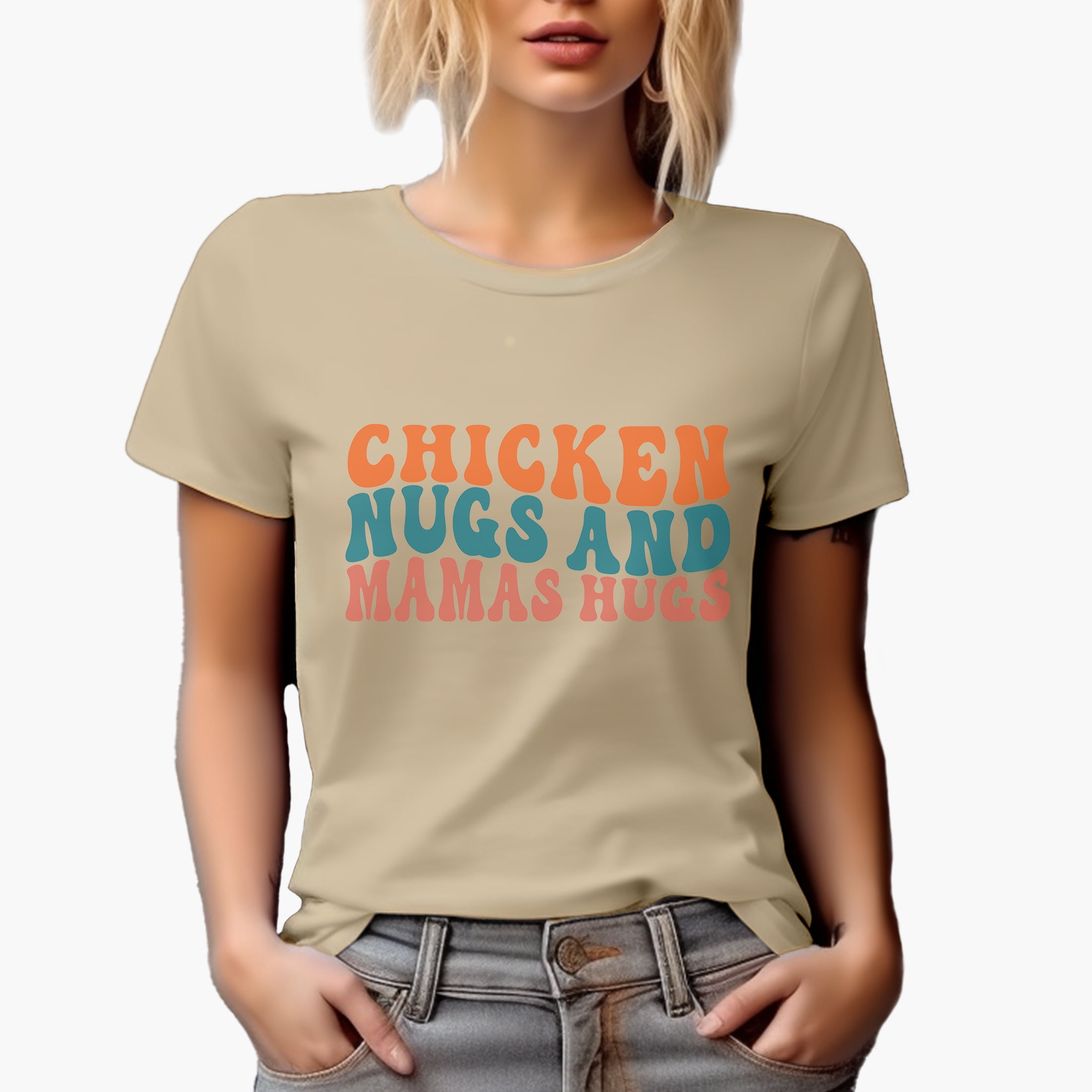 Chicken Nugs and Mama's Hugs Quote, Groovy Retro Wavy Text Merch Gift ...