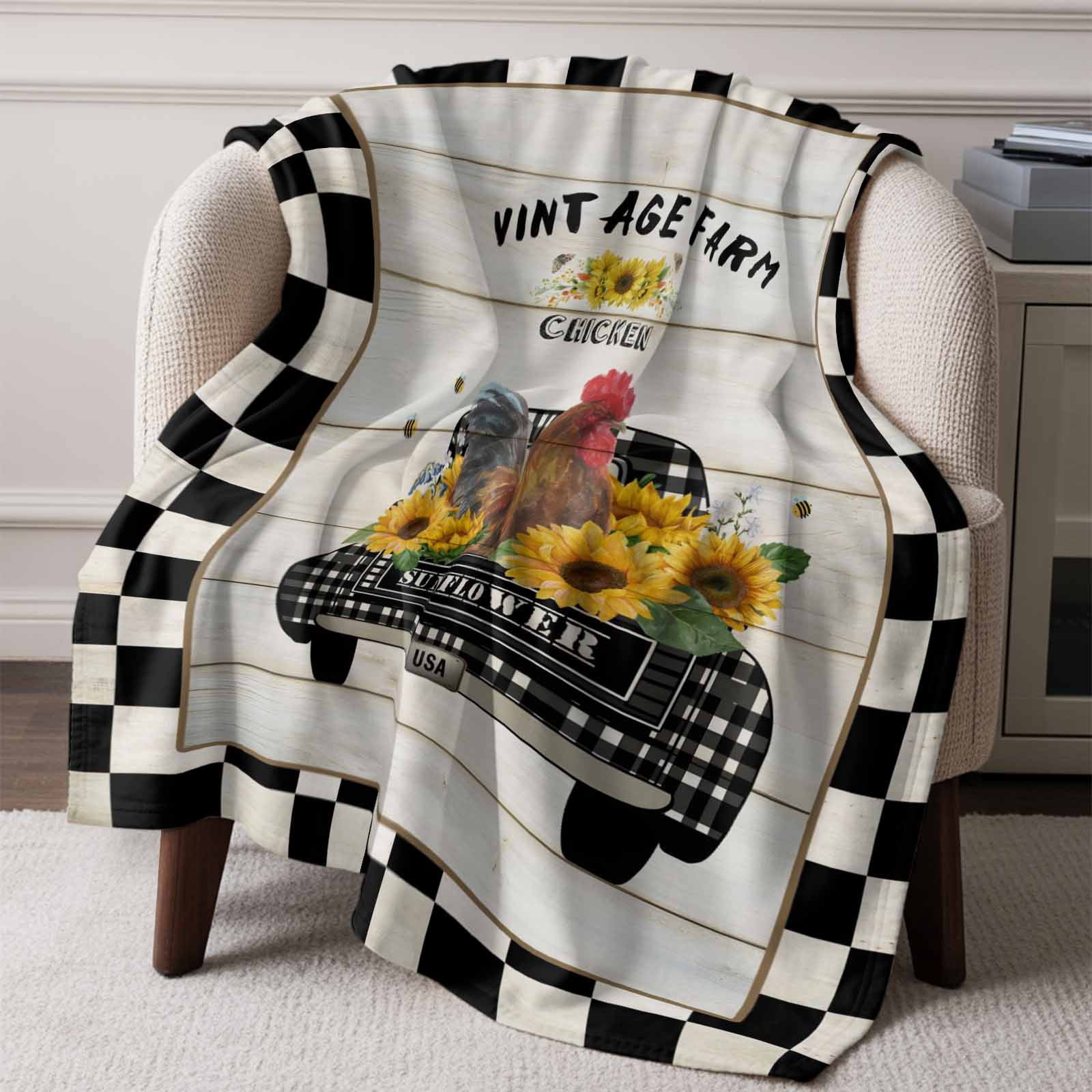 Chicken Old-fashioned Trucks on Vintage Throw Blanket Flannel Fleece ...