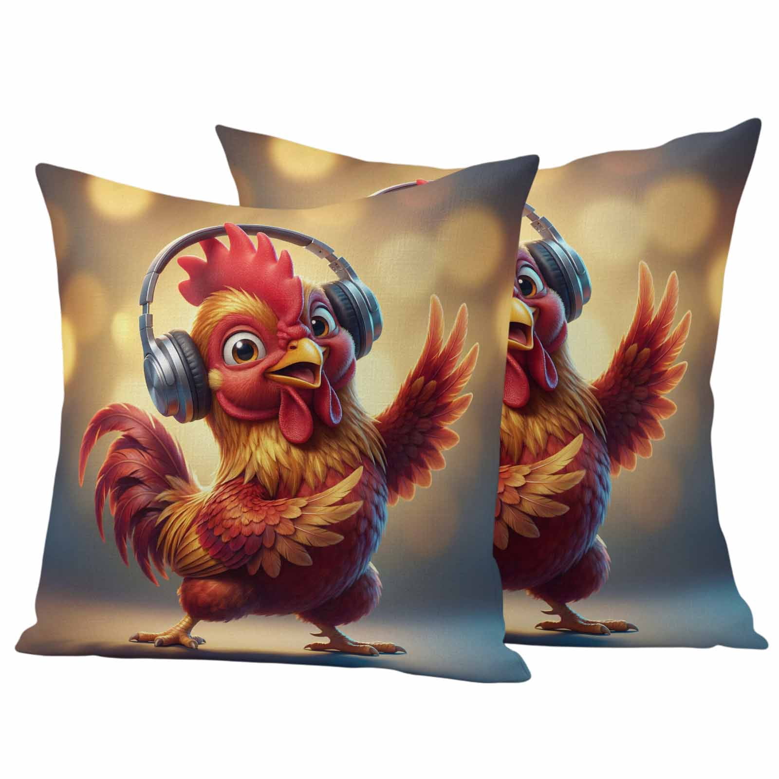 Chicken Outdoor Pillow Covers Set of 2 Abstract Headphone Chicken Shiny ...