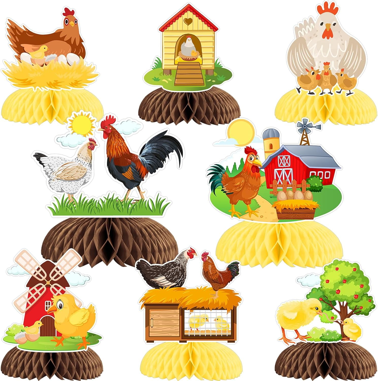 Chicken Party Decoration, 8-Piece Honeycomb Table Center Set, Chicken ...
