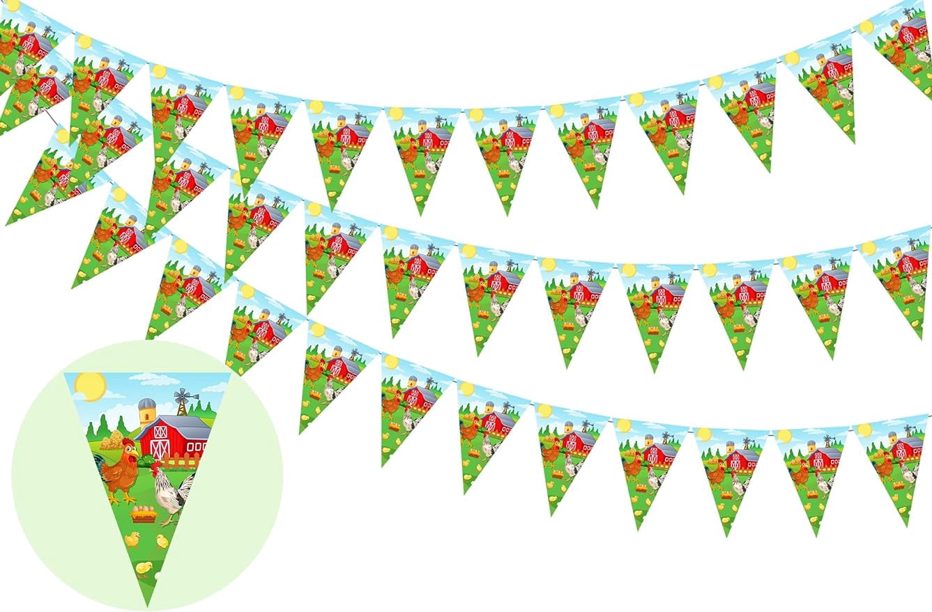 Chicken Party Decorations, 3PCS Chicken Party Banner Pennant Triangle ...