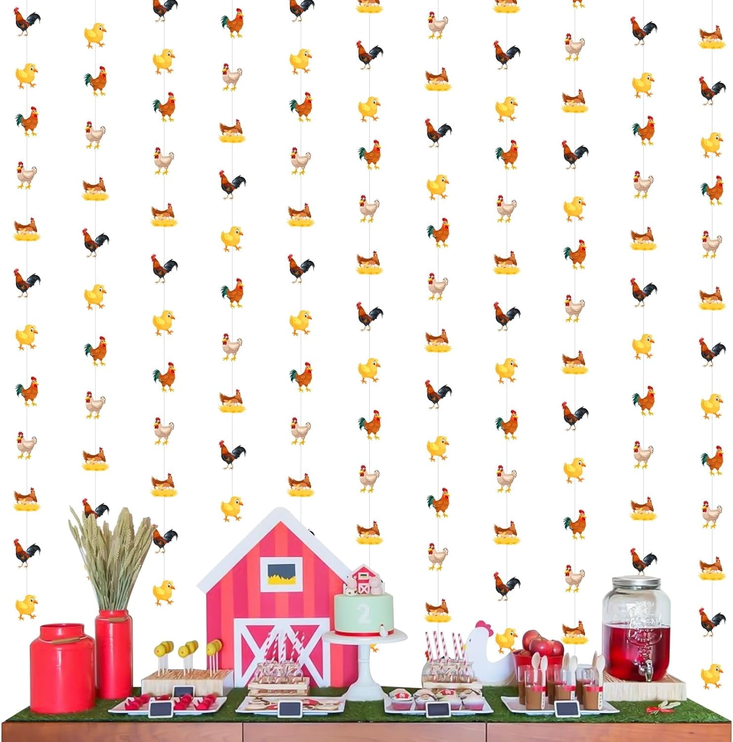 Chicken Party Decorations, 8PCS Chicken Garlands Hanging Streamer ...
