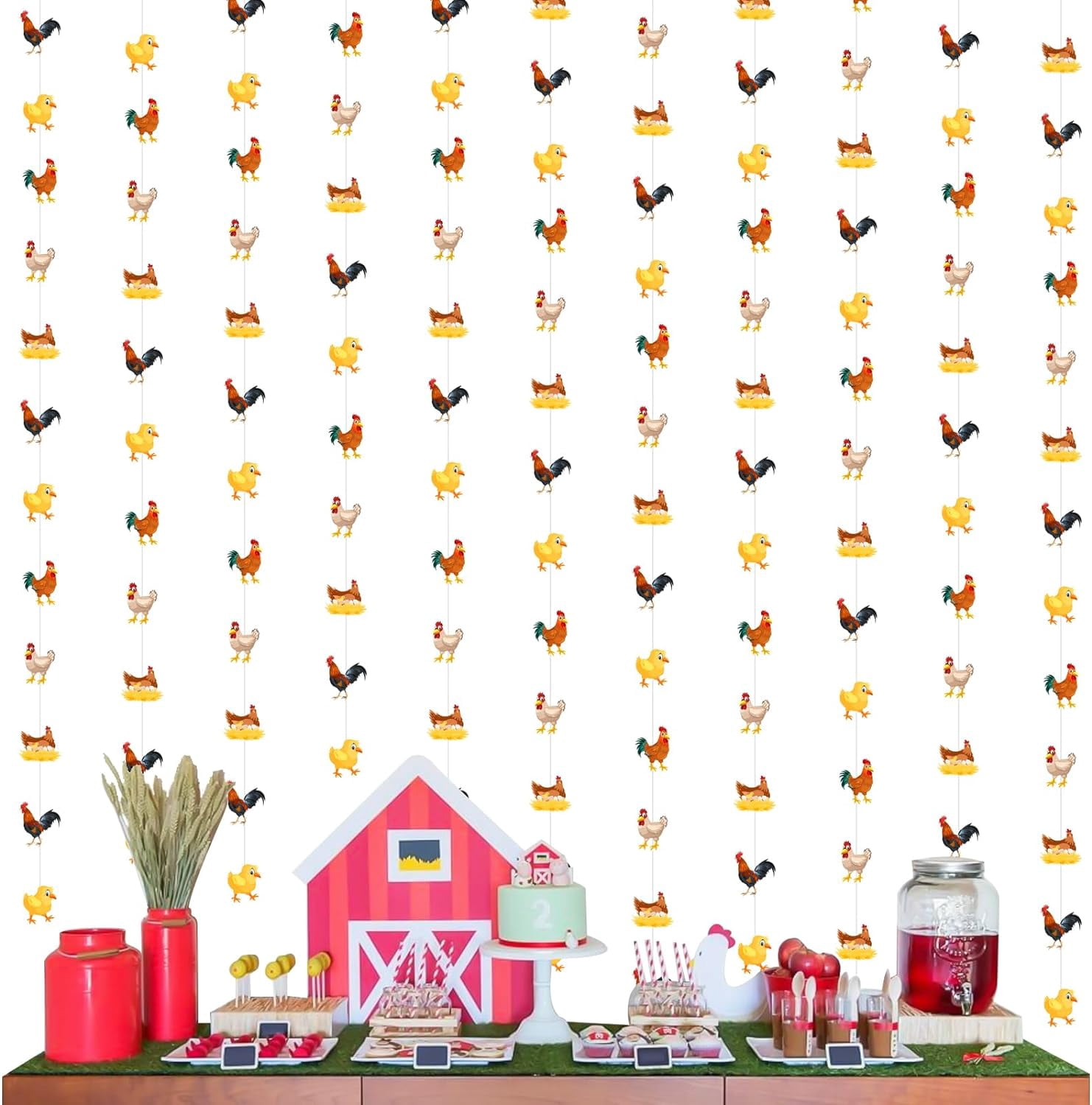 Chicken Party Decorations, 8PCS Chicken Garlands Hanging Streamer ...