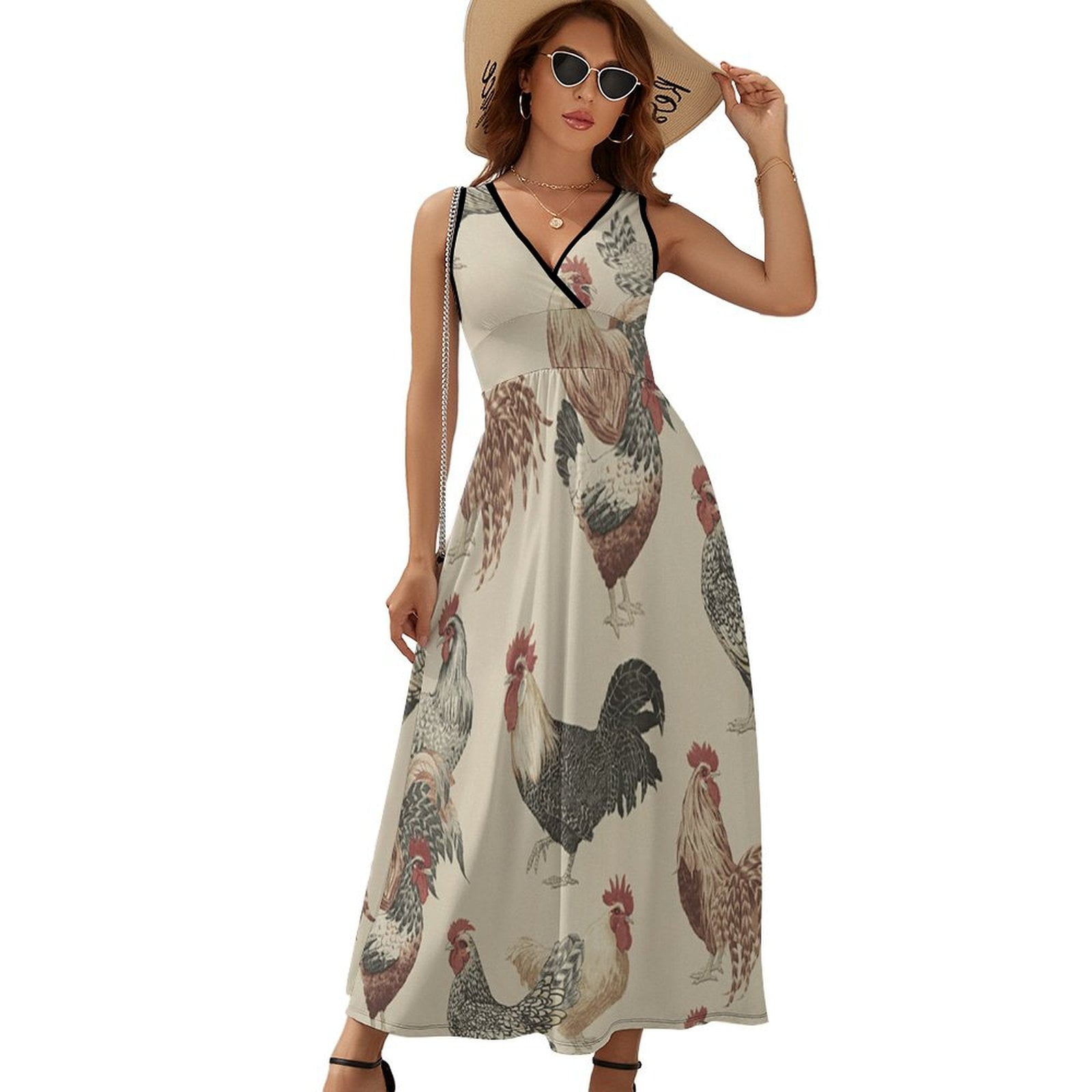 Chicken Pattern Dress Summer Street Style Bohemia Long Dresses Female ...
