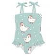 Chicken Pattern Girls' One-Piece Swimsuit Bowknot Tie Shoulder Ruffled ...