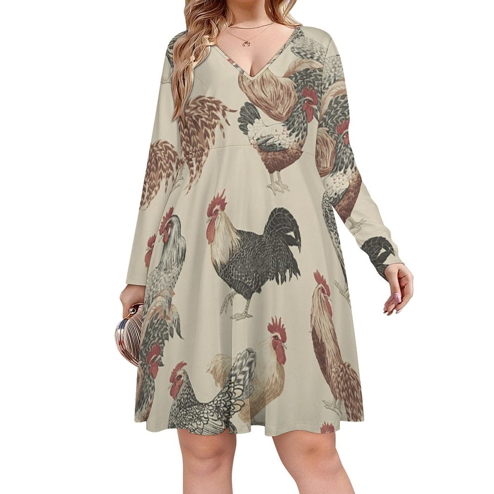 Chicken Pattern Long Sleeve Dresses For Women Vintage Elegant Party ...