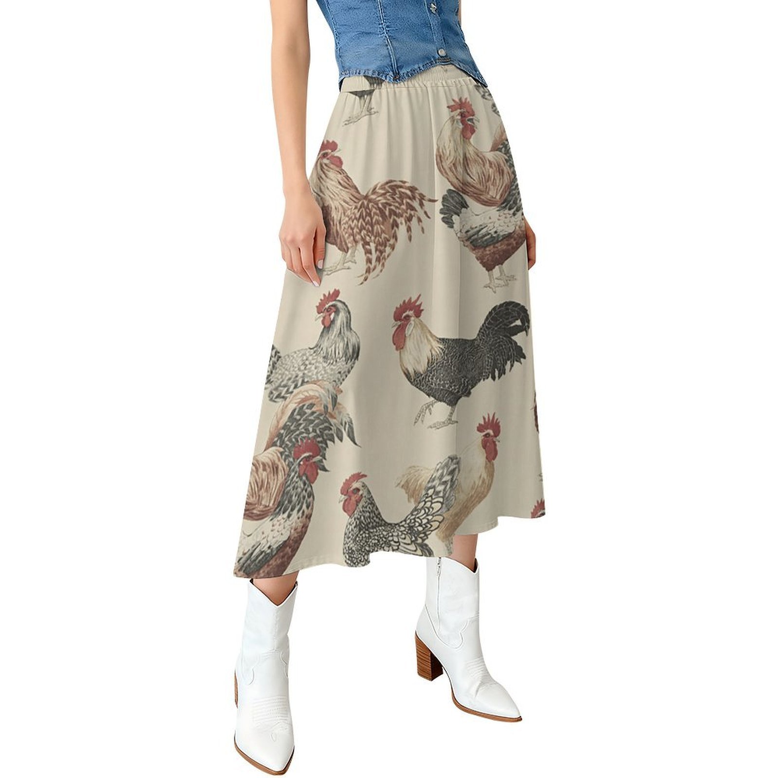 Chicken Pattern Women High Waist Midi Skirt Elegant Midi Skirt High ...