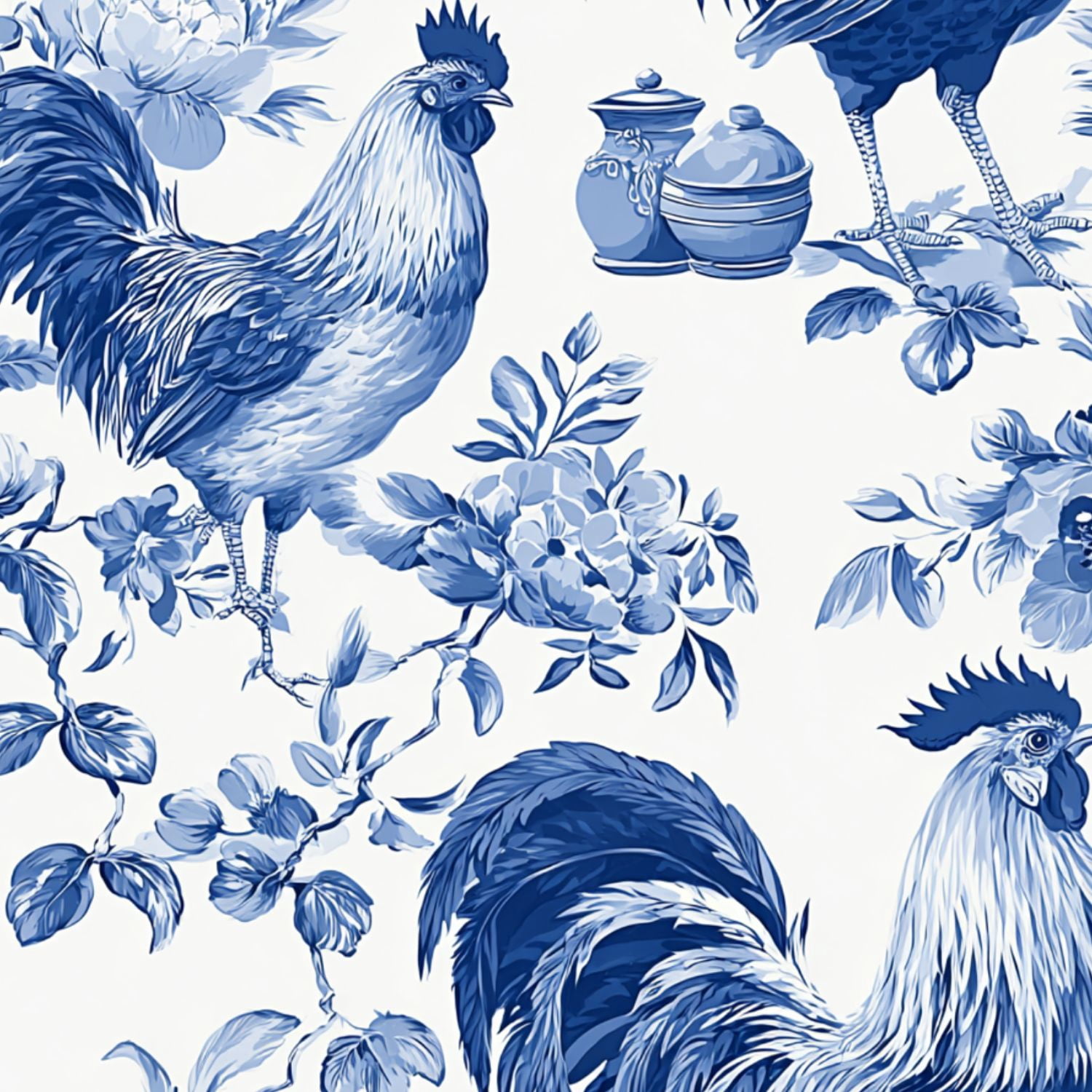 Chicken Peel and Stick Wallpaper Roosters Chickens Blue White Toile ...