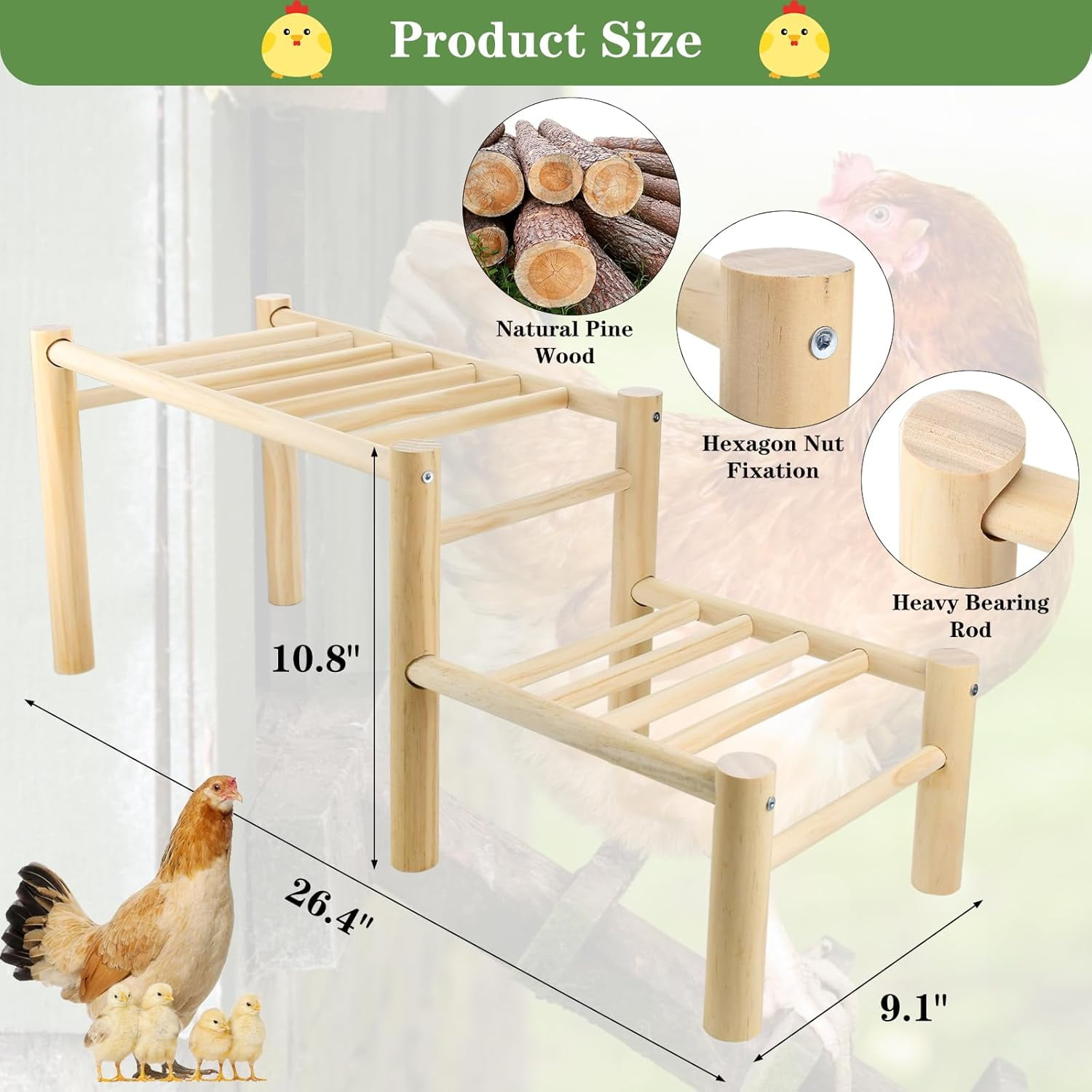 Chicken Perch - Durable Pine Wood Ladder for Chicken Coop with Feeder ...