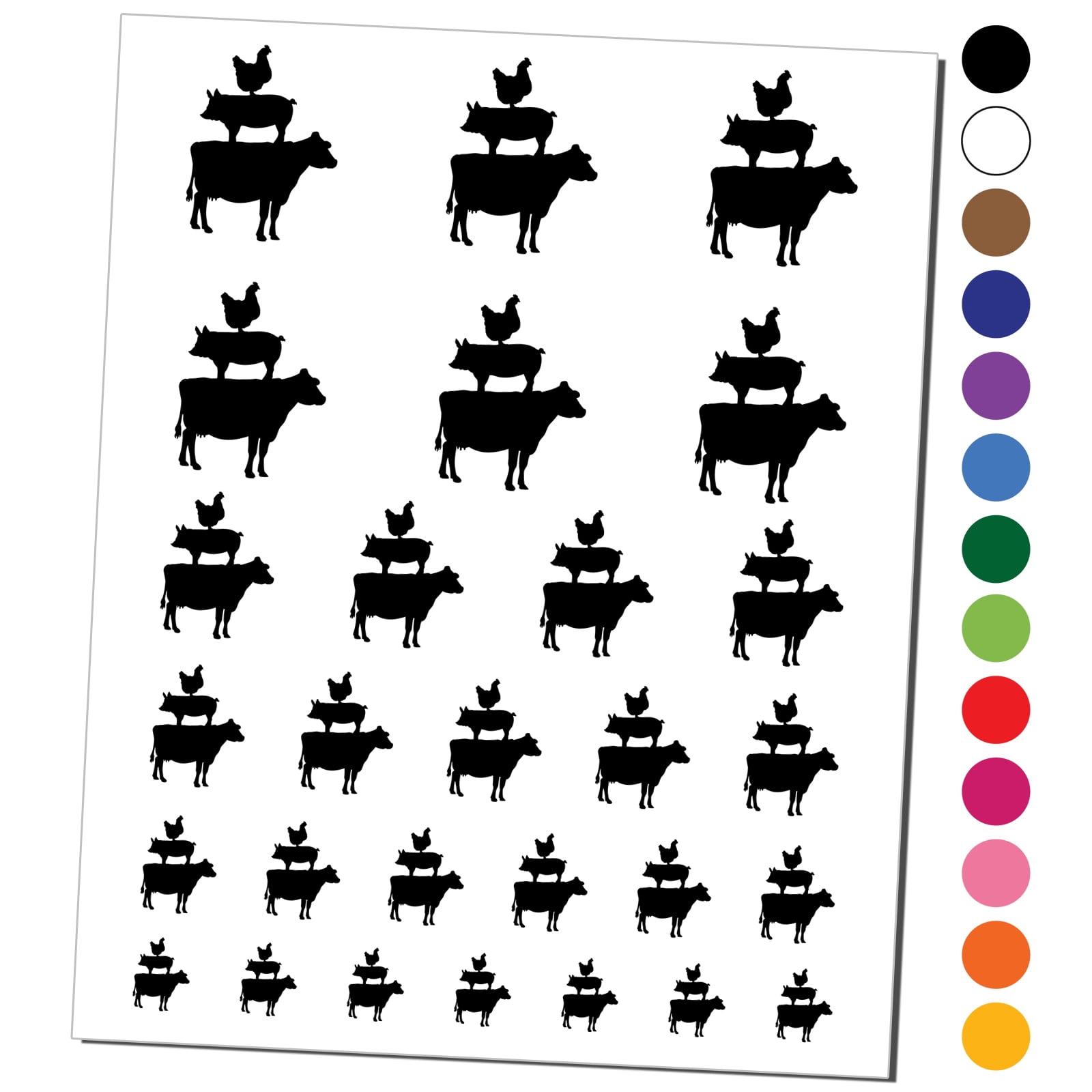 Chicken Pig Cow Stacked Water Resistant Temporary Tattoo Set Fake Body ...
