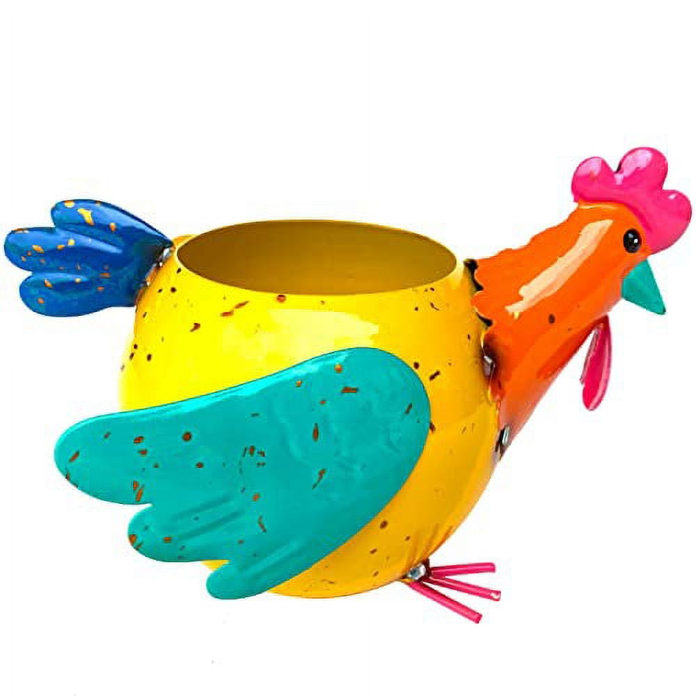 Chicken Planter Pot Colorful Farmhouse Metal Rooster Hen Succulent ...