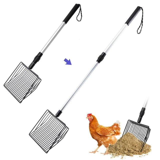 Chicken Poop Scooper, 2 in 1 Long Handle Chicken Coop Rake, Stretchable ...