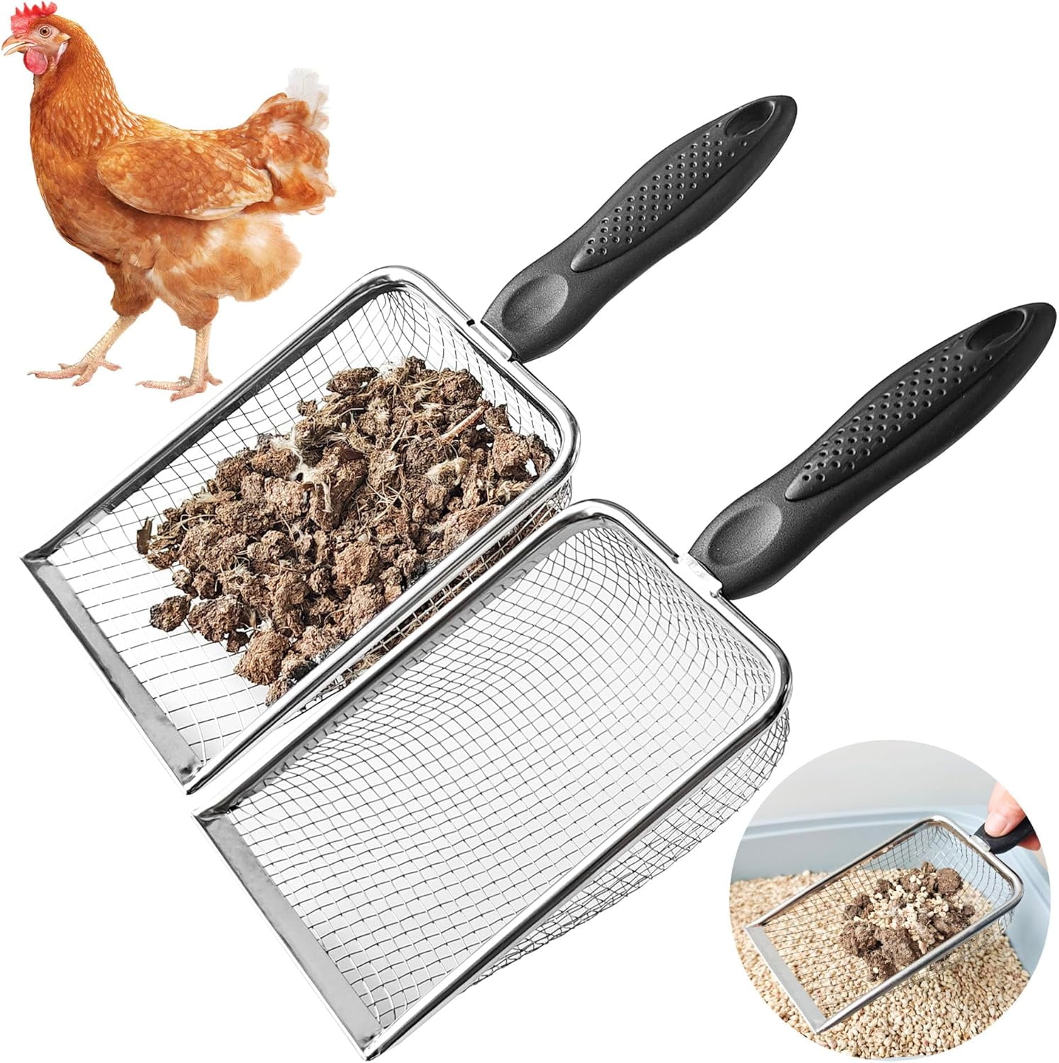Chicken Poop Scooper - 2 Pack Chicken Coop Poop Scoop Shovel with 3.8mm ...