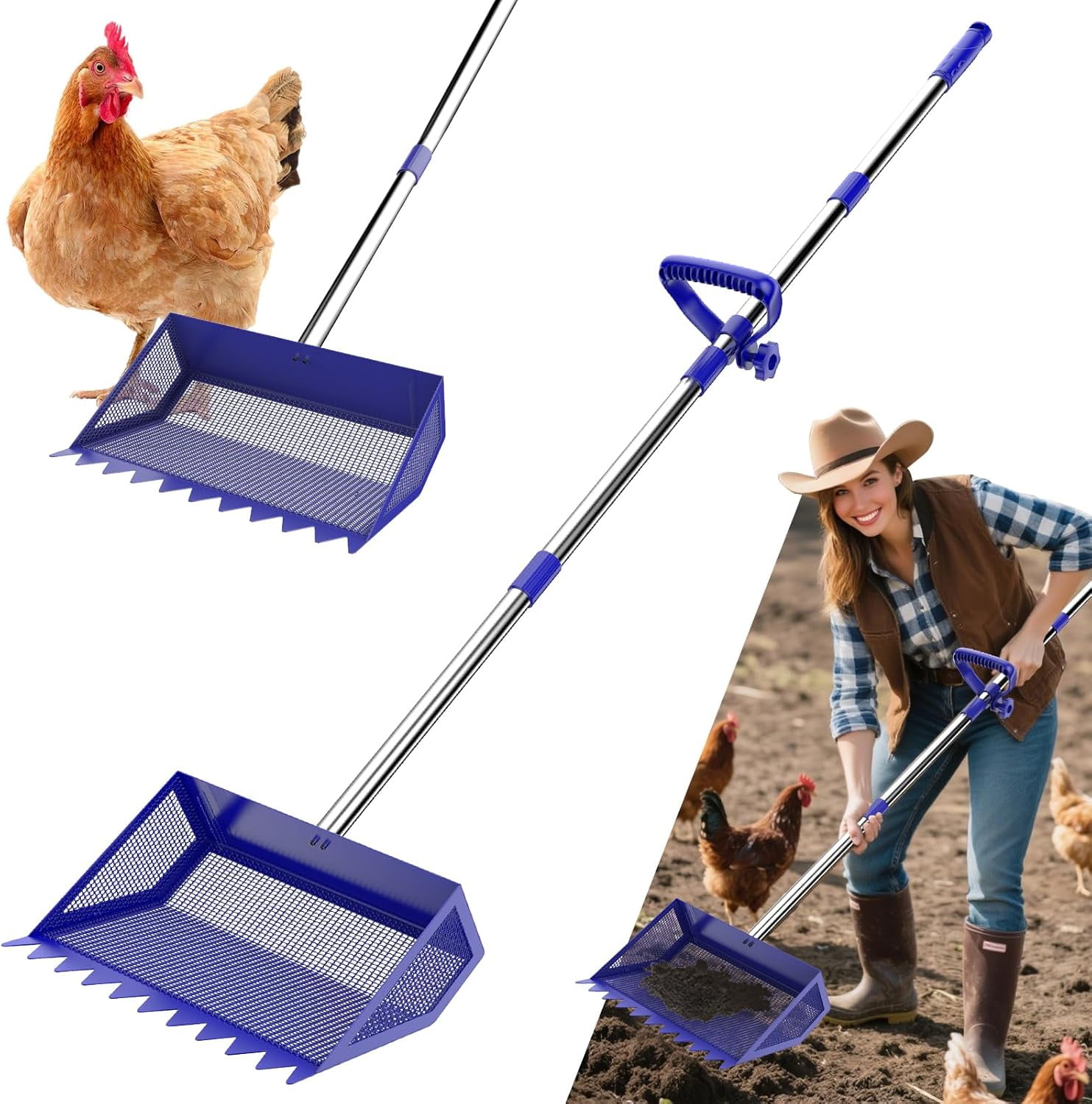 Chicken Poop Scooper & Rake 2-in-1,304 Stainless Steel Shovel Head ...
