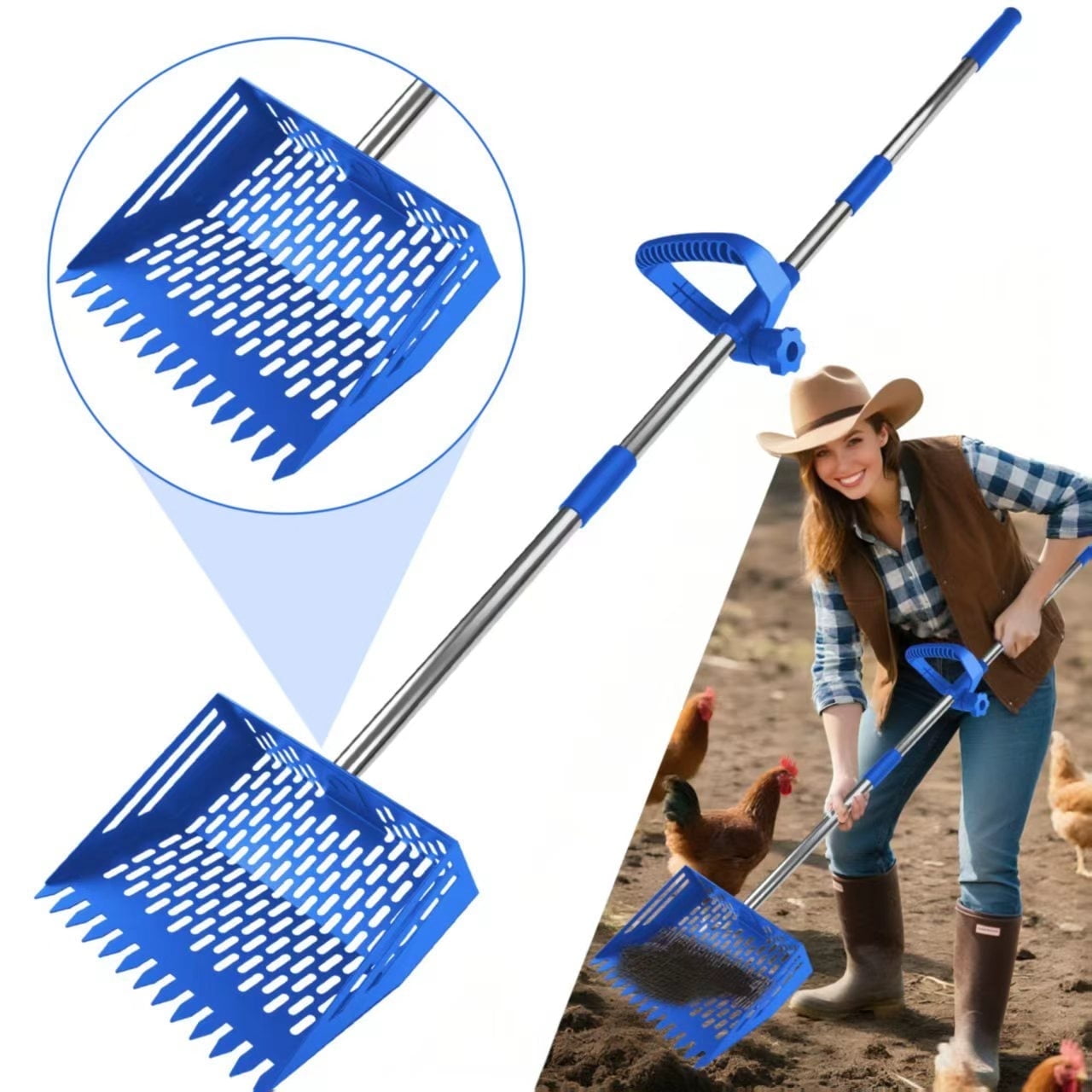 Chicken Poop Scooper & Rake 2-in-1, 4 in 1 Stainless Steel Handle 12 in ...