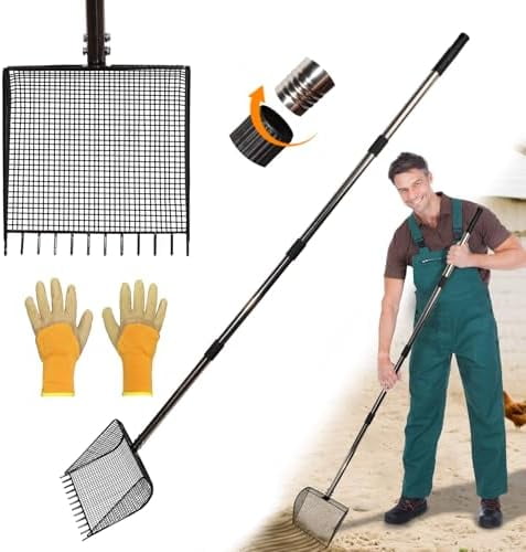 Chicken Poop Scooper & Rake 2-in-1 Metal Coop Shovel,Adjustable ...