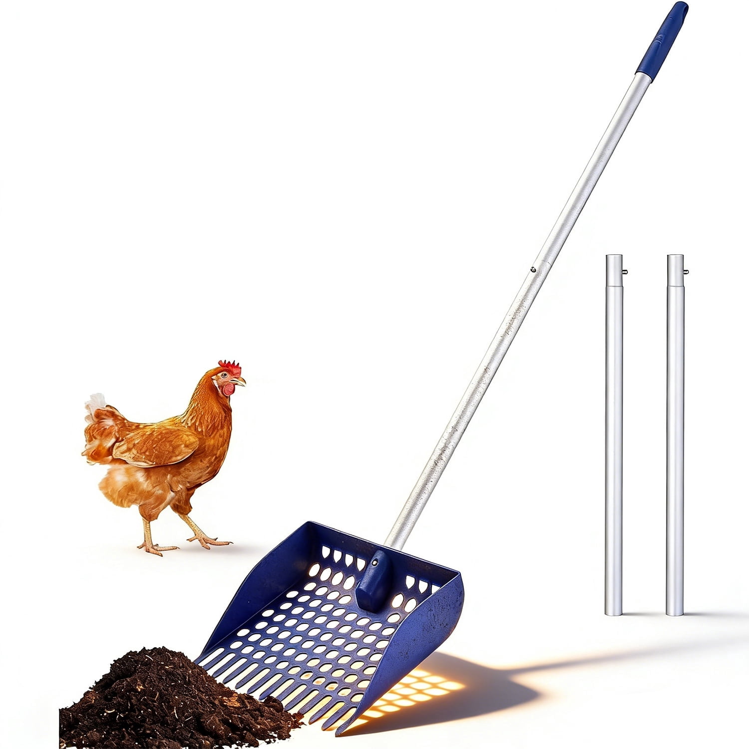 Chicken Poop Scooper&Rake-Metal Long Handle Litter Scooper for Sand ...