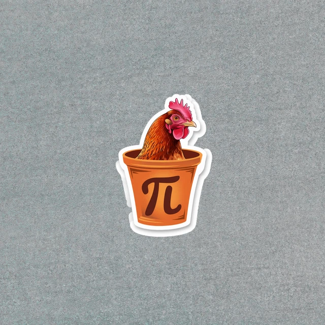 Chicken Pot Pi Math Pun Sticker - Cute Hen In Flowerpotphone Decal ...
