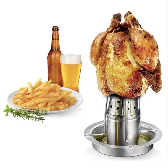 Chicken Roaster Stand Beer Can Vertical Chicken Holder with Drip Pan ...