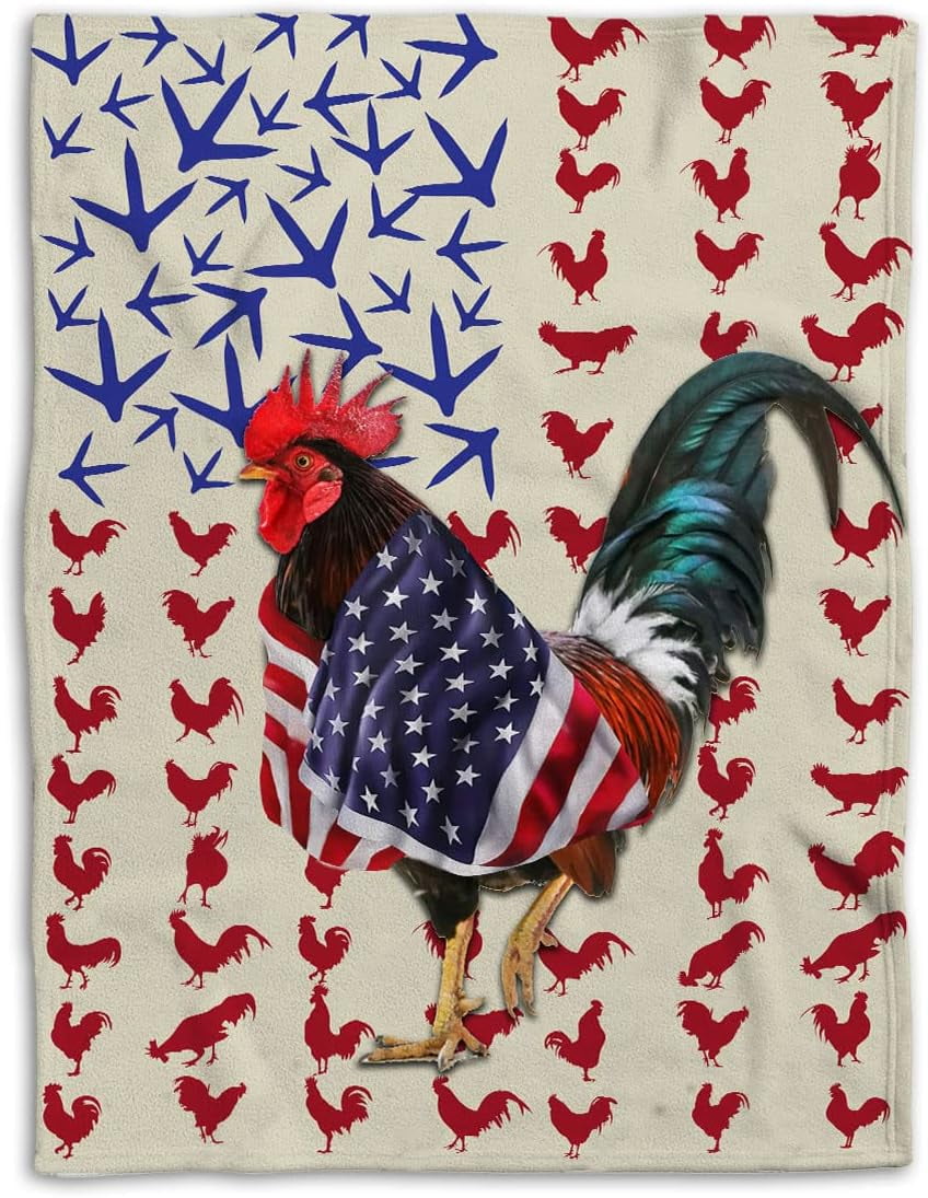 Chicken Rooster American Flag Farm Animal Lover Gift Soft Sherpa Throw ...