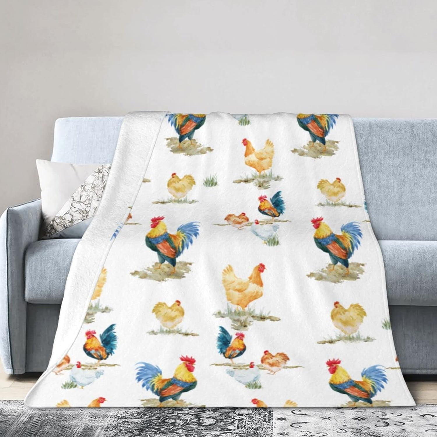 Chicken Rooster Blanket, Rustic Soft Warm Bed Bedding Throw Blankets ...