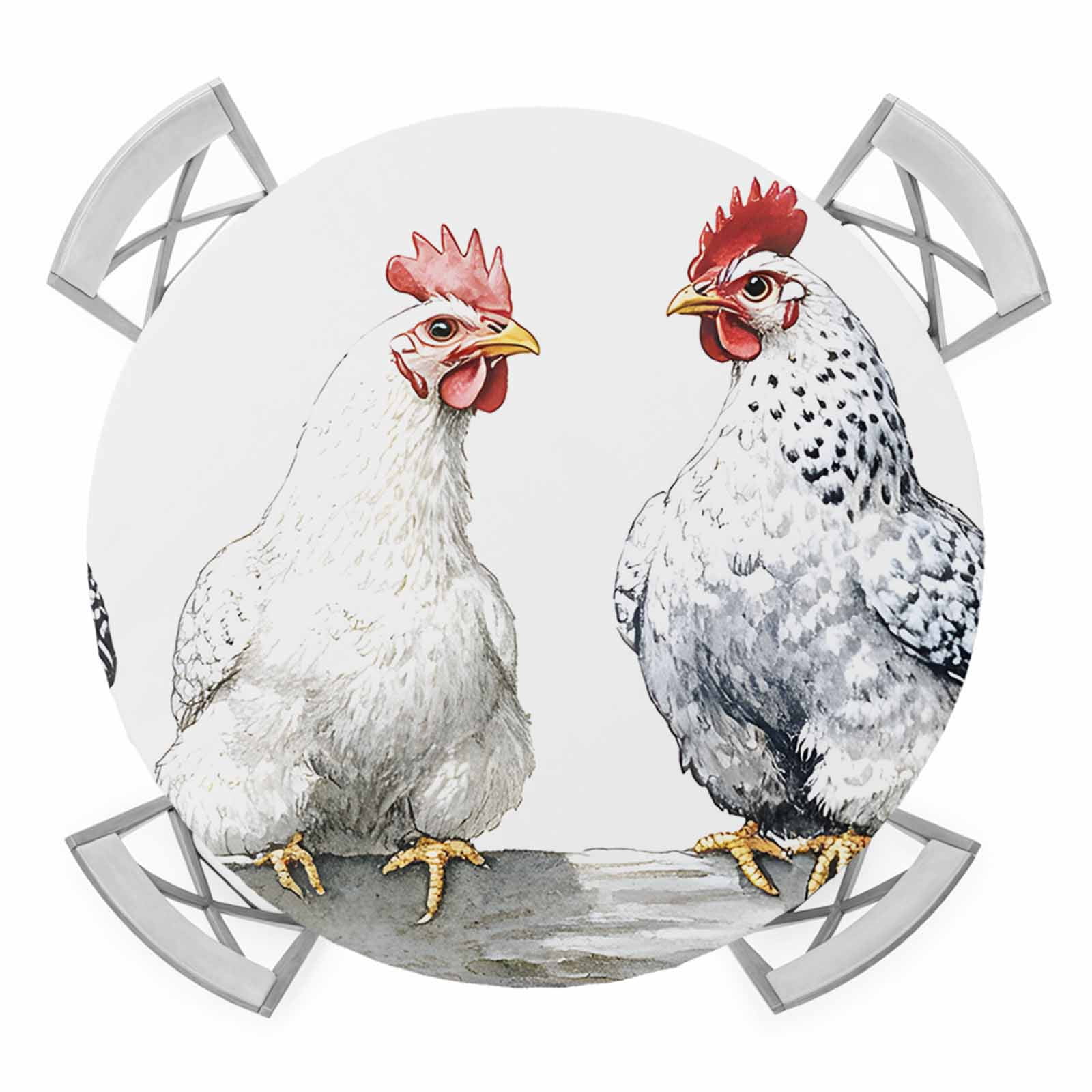 Chicken Rooster Elastic Fitted Round Table Cover Farmhouse Animal ...
