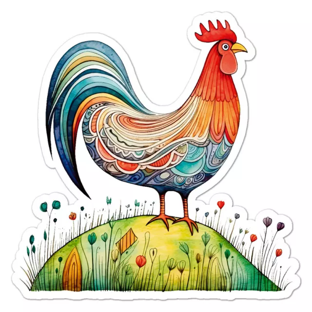 Chicken Rooster Flowers Sticker Indoor Outdoor Phone Decal Water Bottle ...